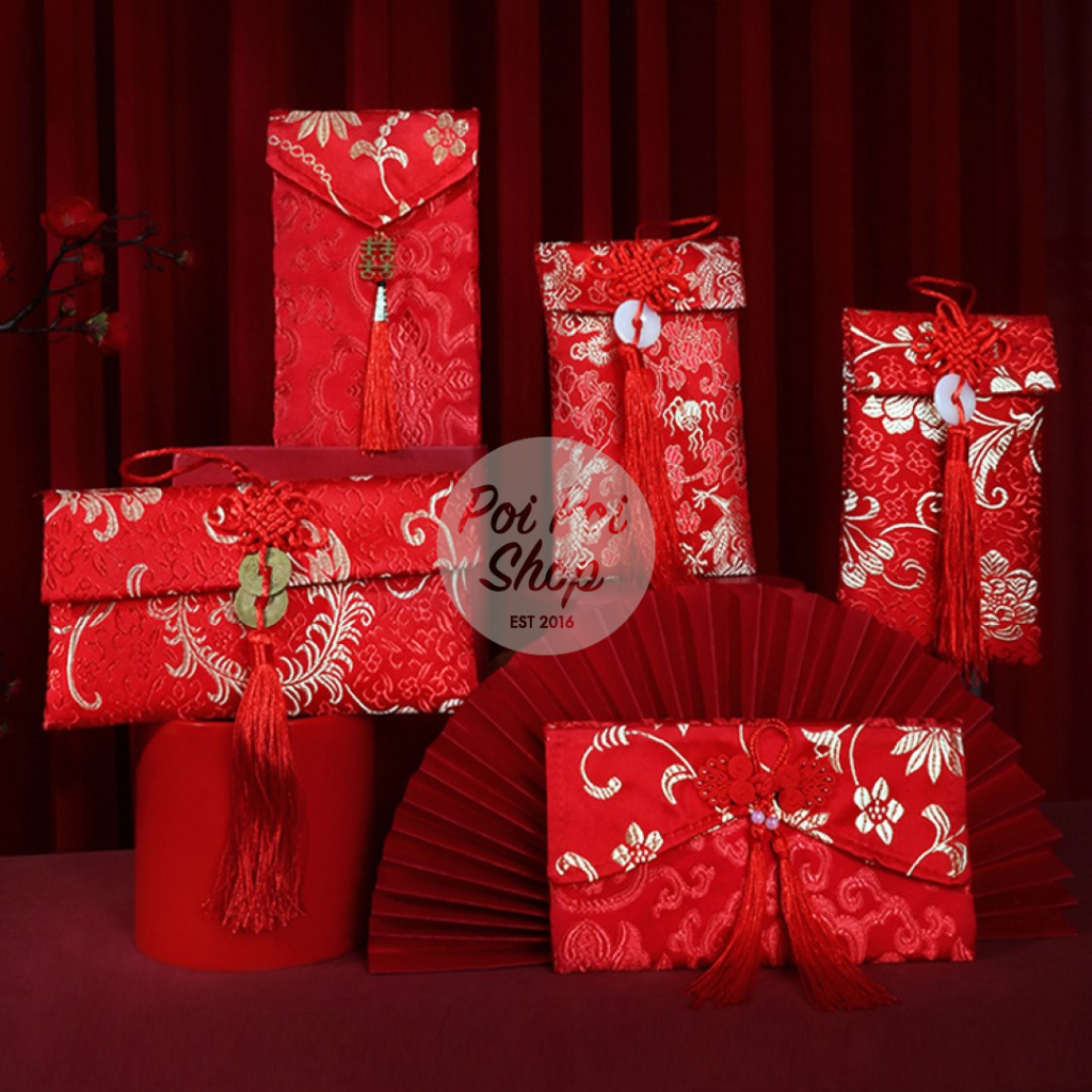 Jual Angpao Dompet Kain Pin Merah Giok Embos Motif Sangjit 2025 Sovenir ...
