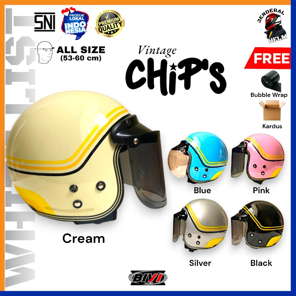 Jual Helm Bogo Chips Vintage Strip Classic Helm Half Face SNI Unisex ...