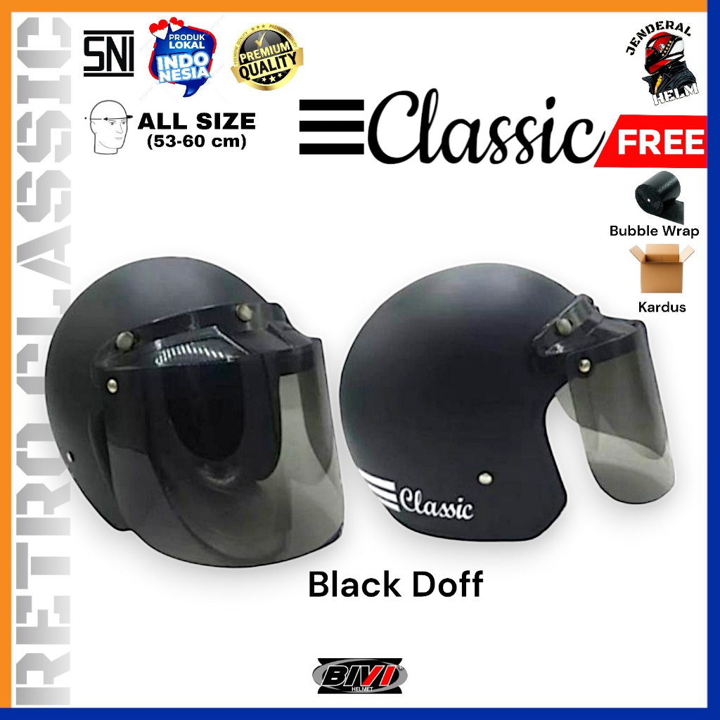 Jual Helm Bogo Retro Classic Hitam Doff + Kaca BIVI Bogo Retro Classic ...