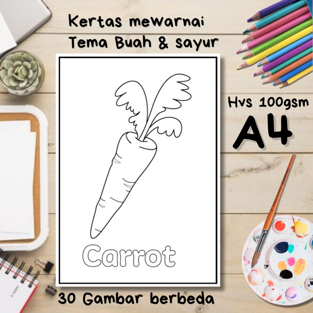 Jual 30 Gambar Kertas mewarnai anak / Coloring / Sketa Tema Buah ...