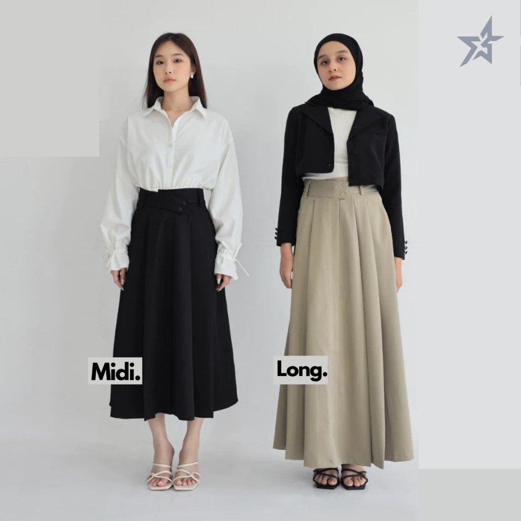 Jual MSYA - Flowy skirt rok wanita rempel A line Maxi Rok Panjang ...