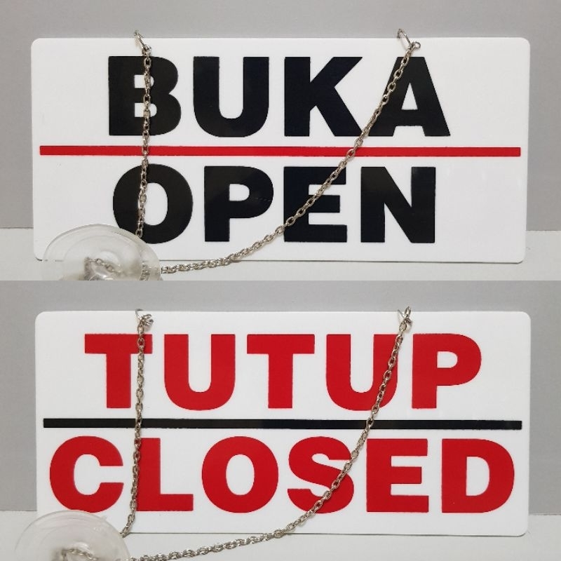Jual Akrilik signboard papan tanda BUKA-TUTUP tulisan bolak-balik ...