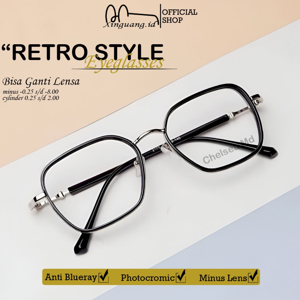 Jual Kacamata Wanita Frame Optik Segi Lima Antiradiasi Lensa Minus ...