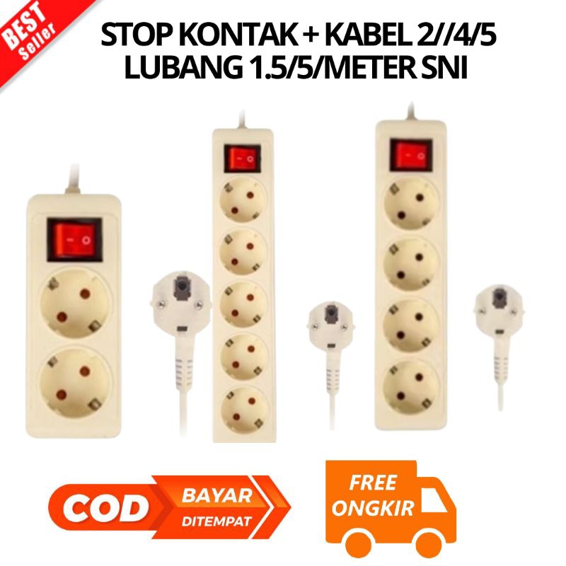 Jual JIB] BAYAR DI TEMPAT COLOKAN STOP KONTAK + KABEL 2//4/5 LUBANG 1.5 ...
