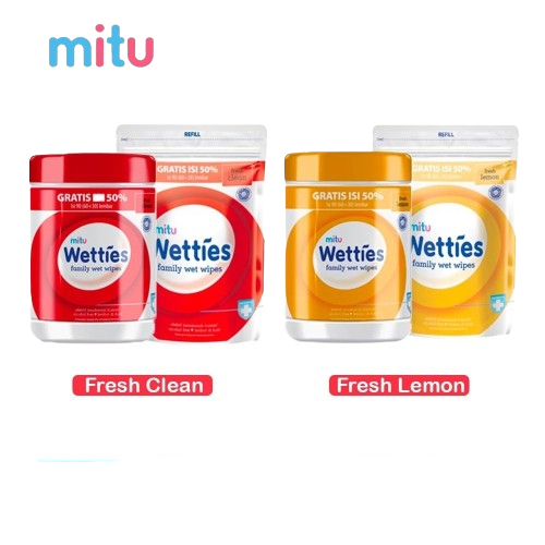 Jual Mitu Wetties Antiseptic Family Wet Wipes Tisu Basah Non Alkohol 90's Fresh Lemon Fresh ...