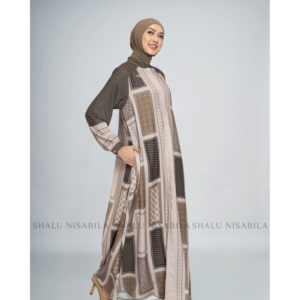 Jual Shalu Nisabila - Lily Dress Monogram Printing Gamis Wanita Busui ...