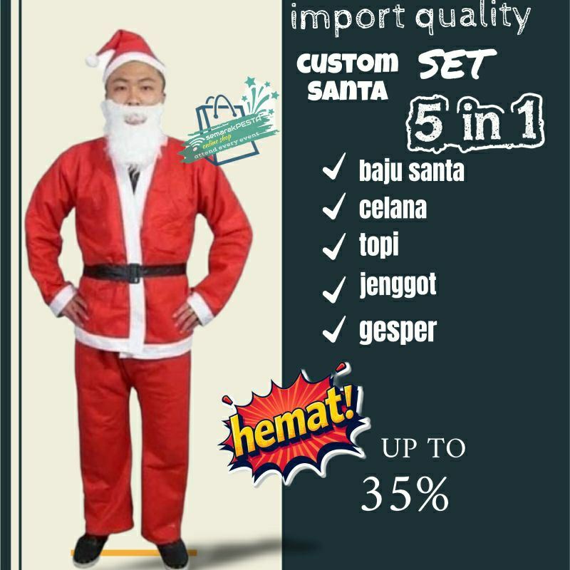 Jual (Kualitas Import) Baju Santa Set 5 in 1, Kostum Santa Bludru ...