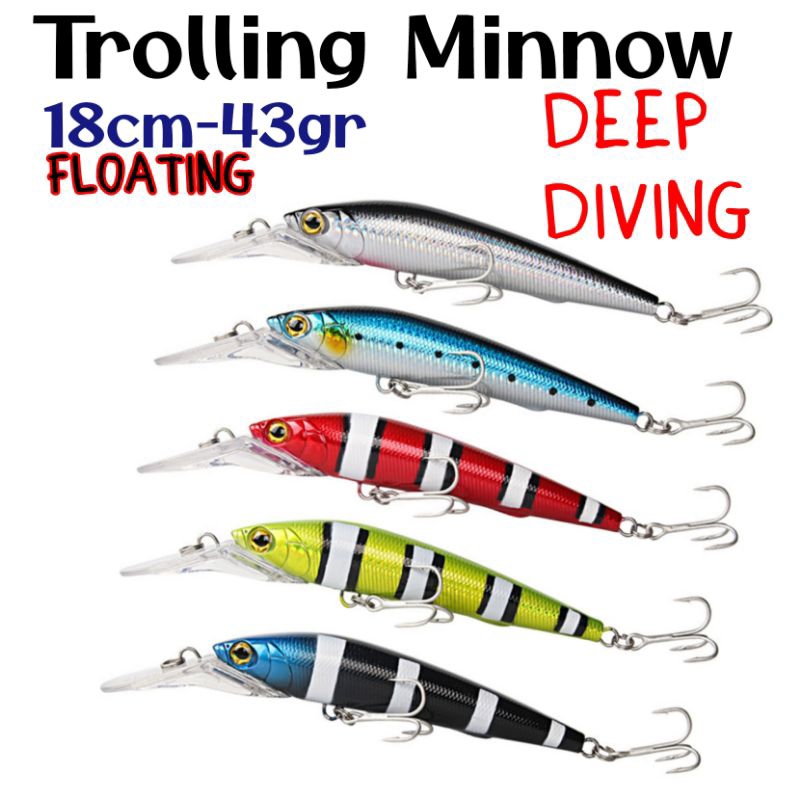 Jual Trolling Lure Minnow 18cm-43gr Deep Diving | Shopee Indonesia