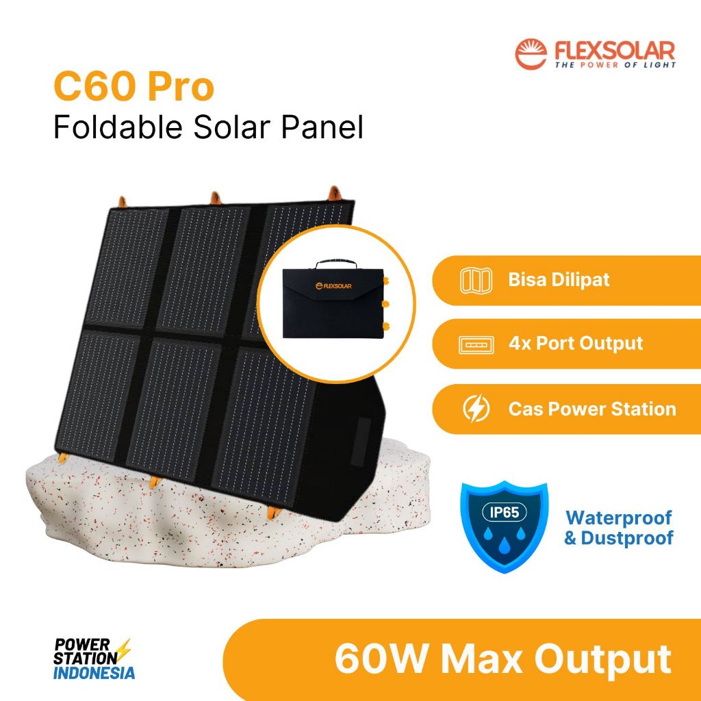 Jual Portable Solar Panel Lipat FlexSolar 60W C60 Pro | Foldable USB Solar Charger ...