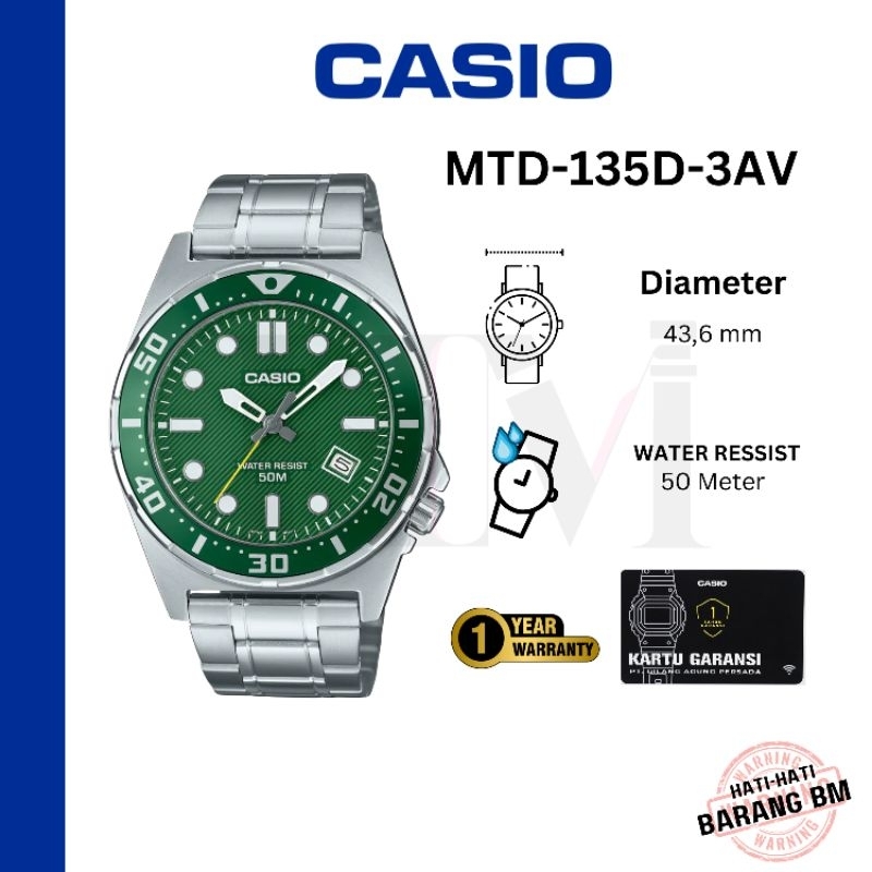 Jual CASIO MTD-135D-3AV Jam Tangan Pria Original Analog Rantai Antiair MTD-135D-3AVDF MTD135 ...