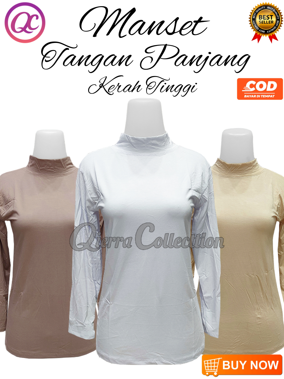 Jual Manset Badan Wanita Tangan Panjang Kerah Tinggi Turtle Neck Baju ...
