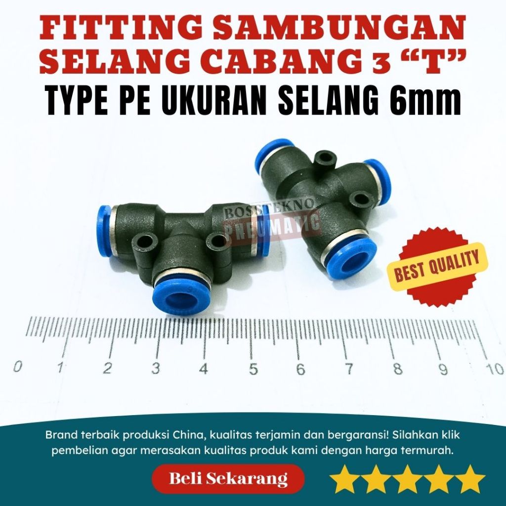 Jual FITTING PE 6 SAMBUNGAN SELANG CABANG T 3 JALUR UKURAN 6mm SLIP ...