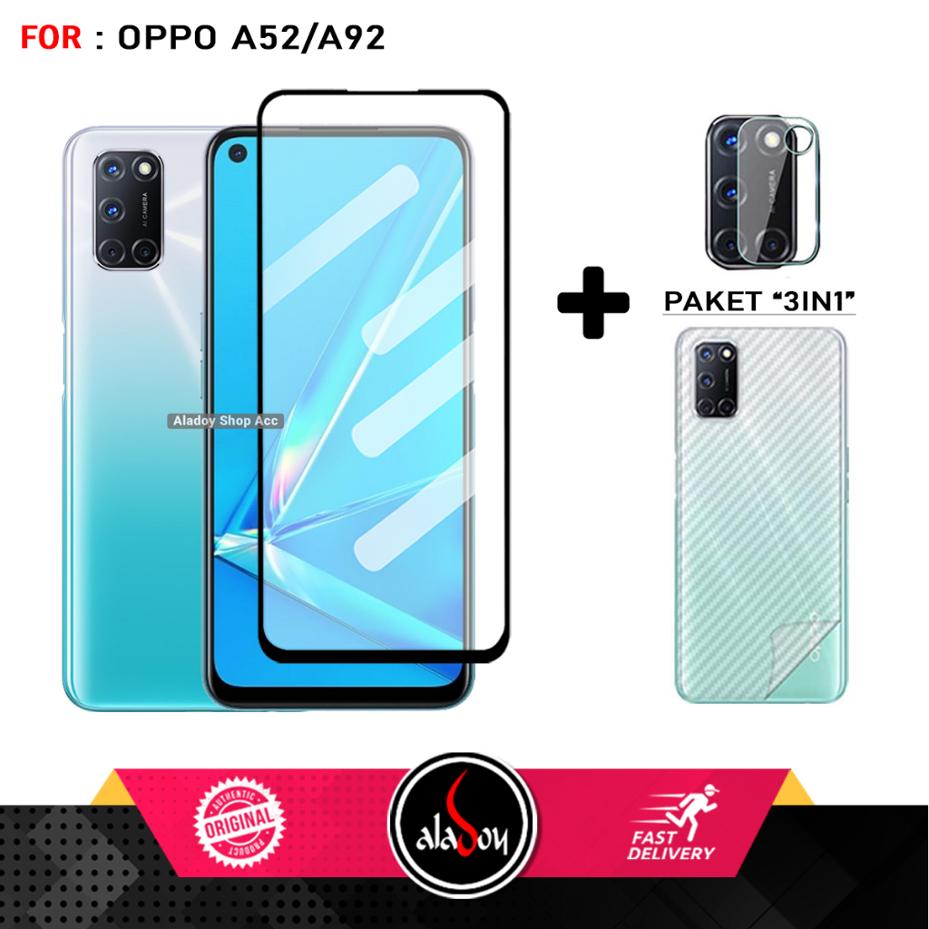 Jual Paket 3in1 Tempered Glass Anti Static Oppo A52 / A92 / A53 2020 ...