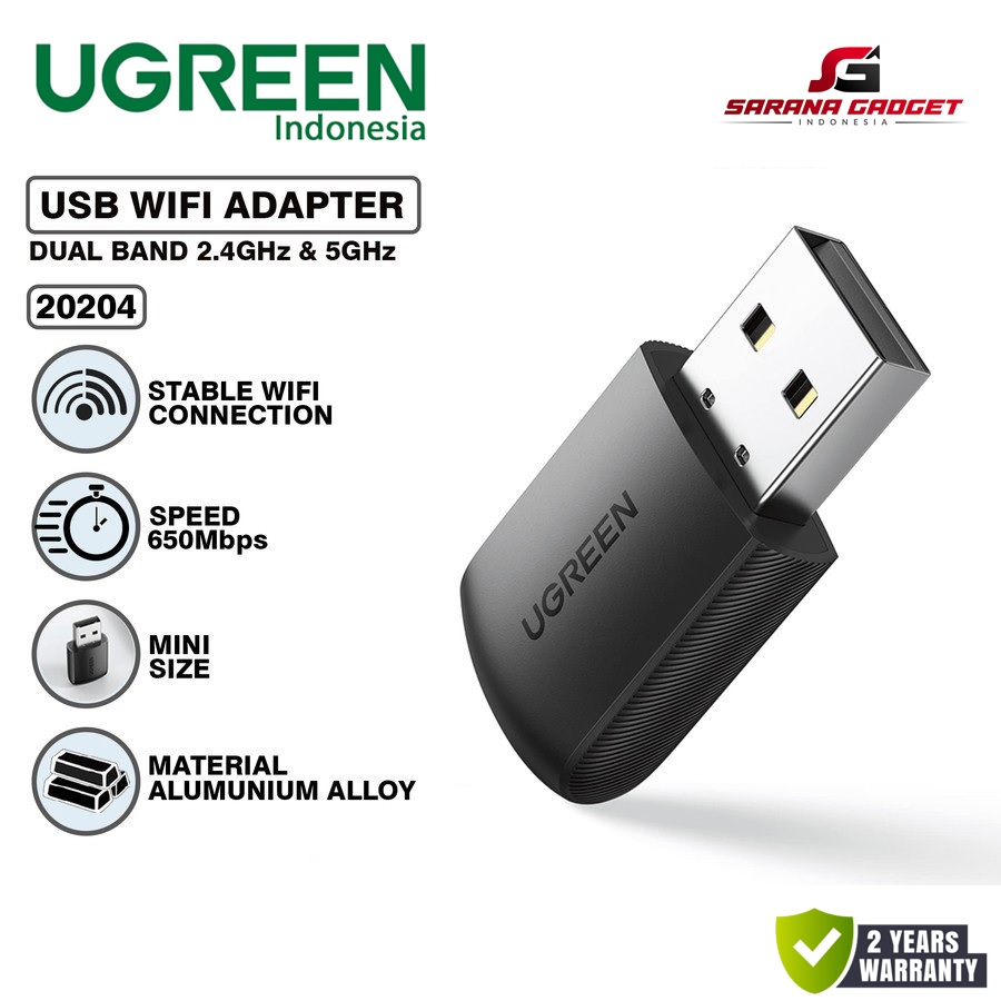 Jual UGREEN 20204 USB A Wifi Receiver Wireless Adapter 650Mbps 6dBi ...