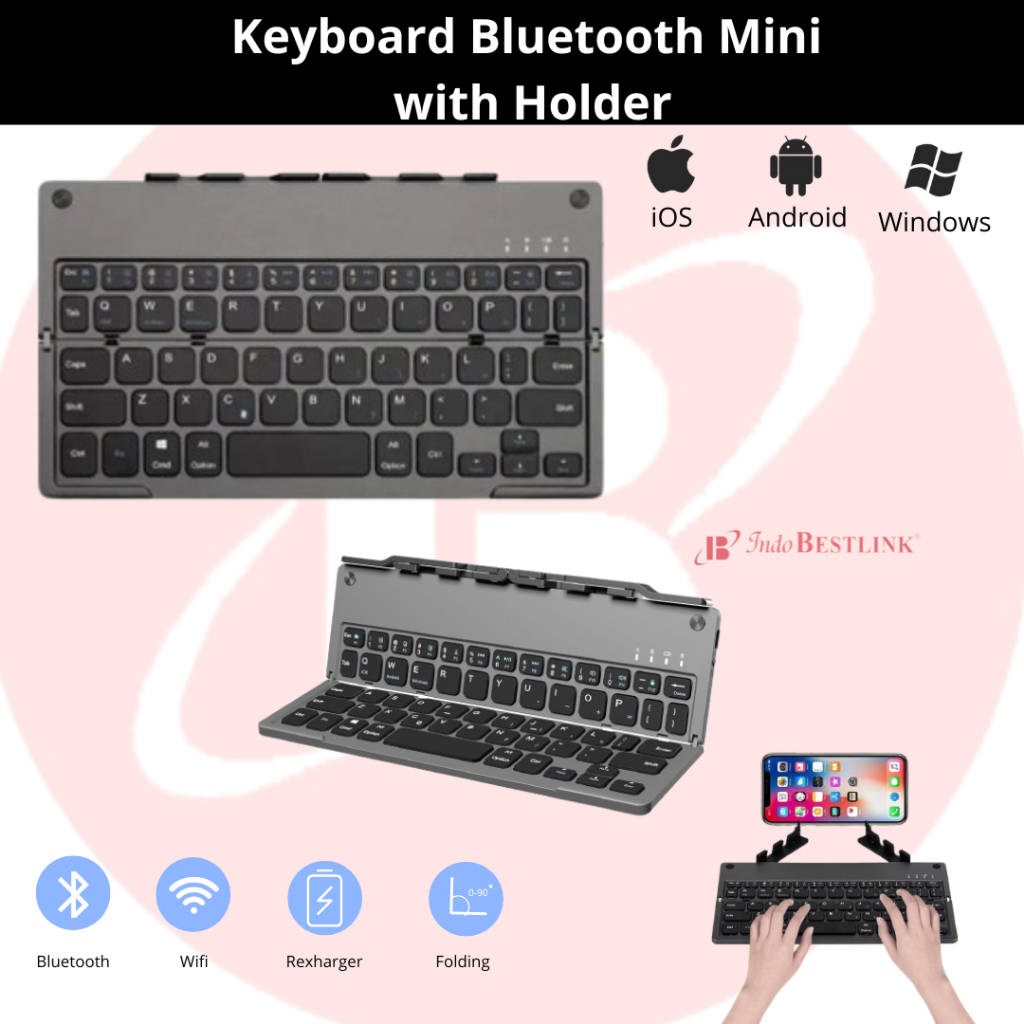Jual Keyboard Wireless Bluetooth Lipat With Holder B048 for PC IOS ...