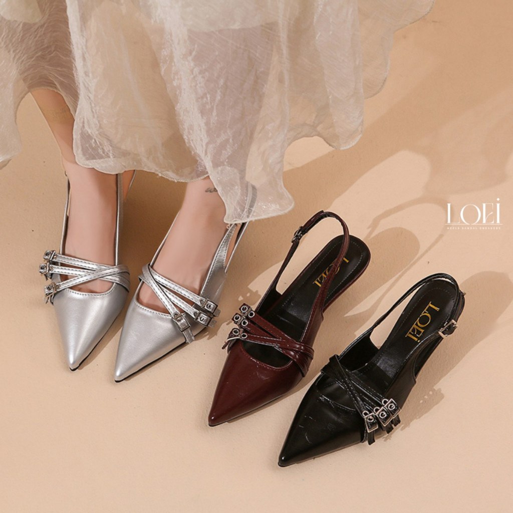 Jual LOEI Irene Slingback Heels Fashion Wanita Kekinian Sepatu Lancip ...