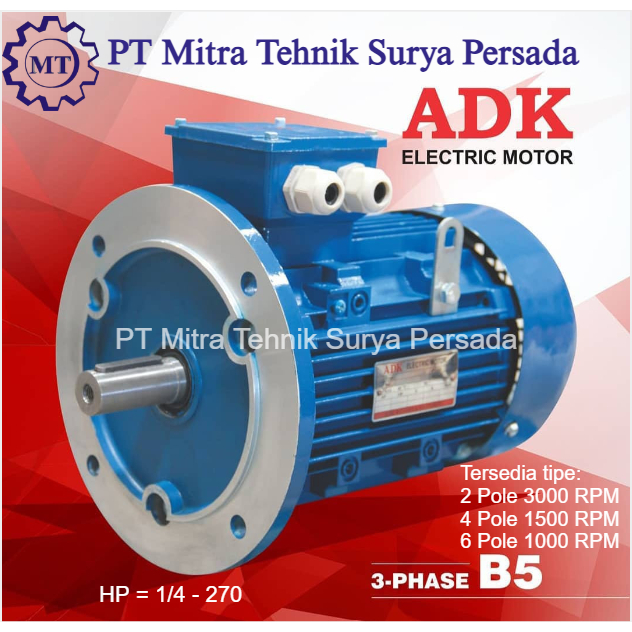 Jual Mesin Penggerak Dinamo / Elektro Motor / Electric Motor ADK Flange Mounted B5 3Phase 7.5HP ...