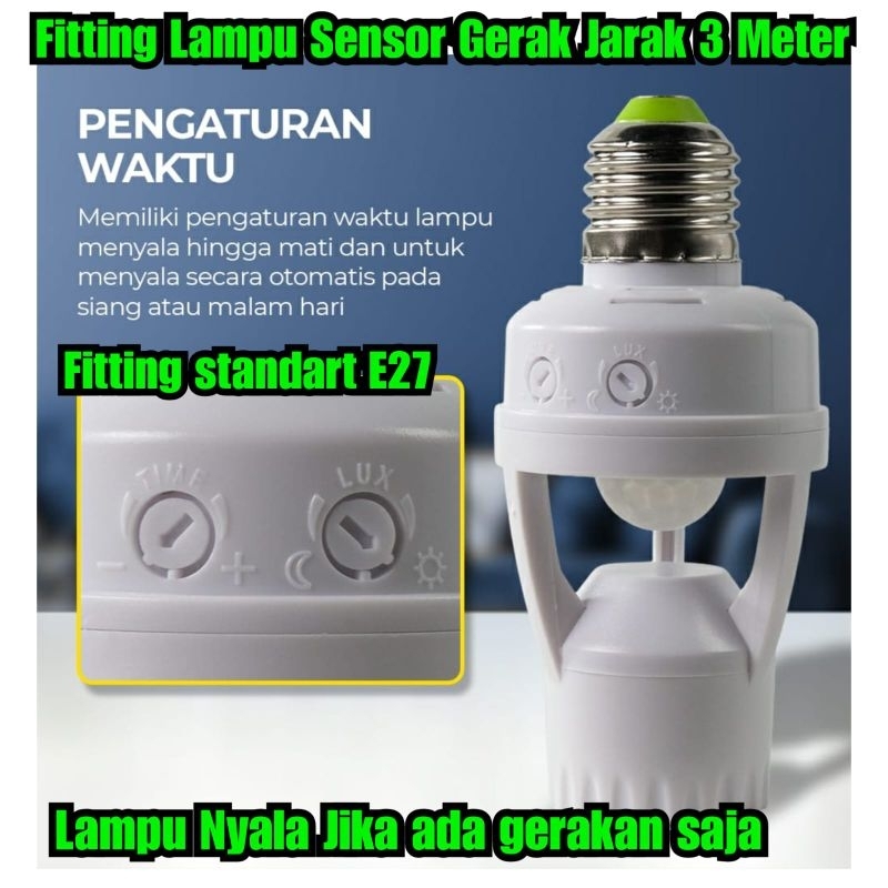 Jual fitting lampu sensor gerak jarak 3 meter bisa Lampu nyala jika ada ...