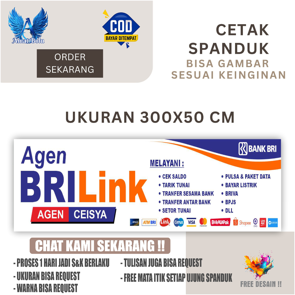 Jual Cetak Spanduk Banner MITRA RESMI AGEN BRILINK Ukuran 300x50 Costom ...