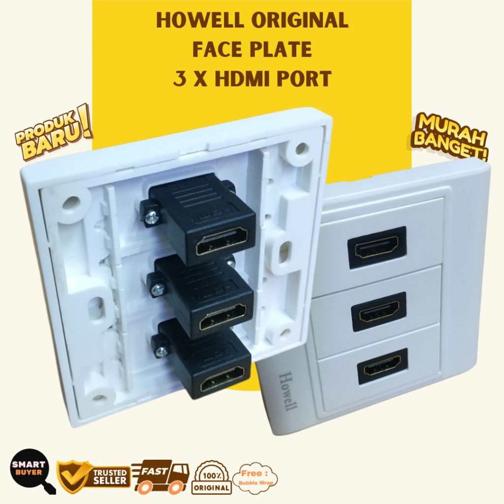 Jual Howell Wall Face Plate Outlat Socket HDMI Female 3 Port | Shopee ...