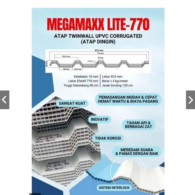 Jual ATAP UPVC MEGAMAXX LITE - TWIN WALL - DOUBLE LAYER - LEBAR 83CM ...