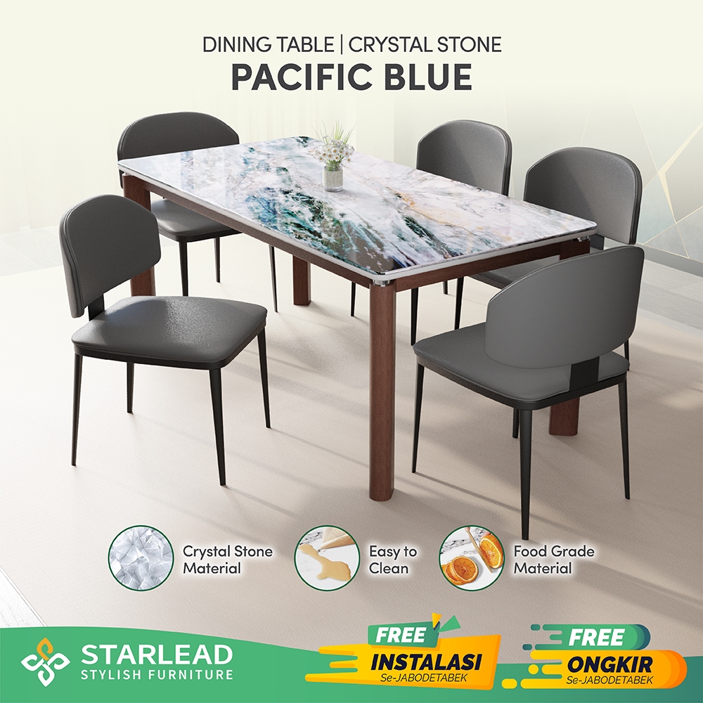 Jual STARLEAD Set Meja Makan Batu Kristal Minimalis Pacific Blue ...