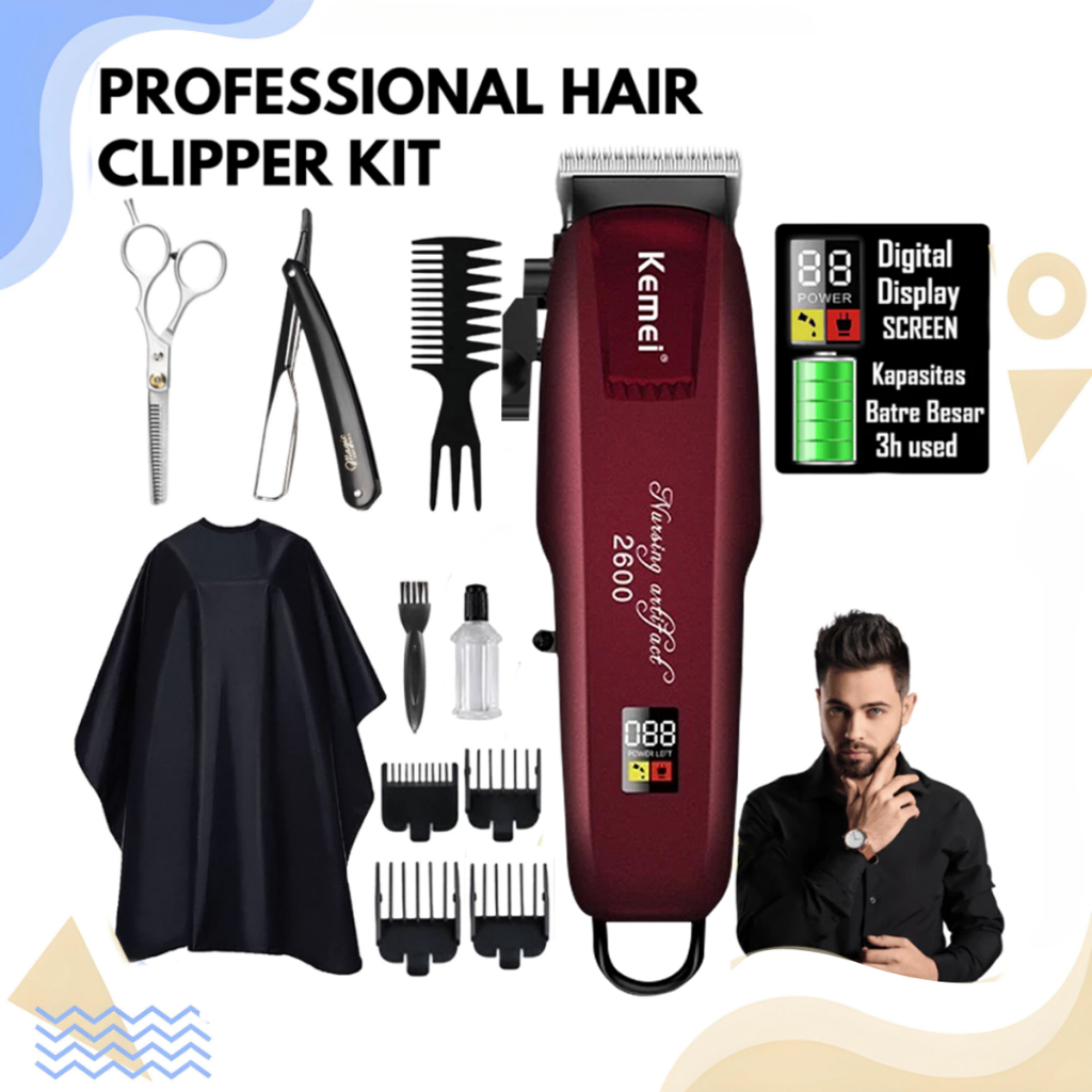 Jual Hair Clipper Kemei Elektrik Mesin Cukur Rambut Professional Cordless Paket Lengkap LCD ...