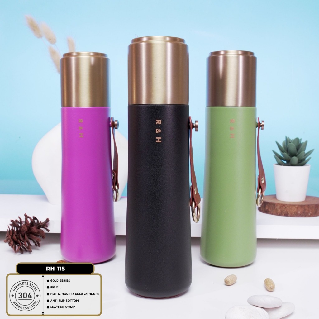 Jual REO&HOME Botol minum RH-116 Stainless double wall 500ml Anti Tumpah With Handle Kulit ...