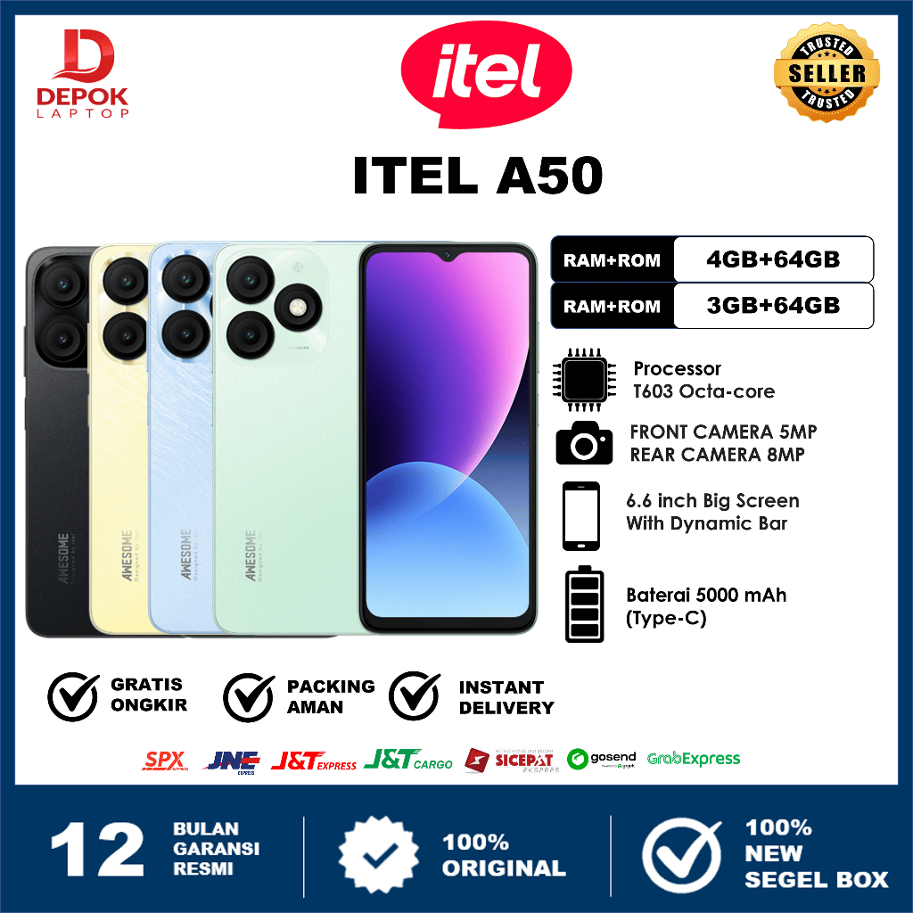 Jual Itel A50 4/64GB 4G 5000mAh 6.6" Big Screen With Dynamic Bar Garansi Resmi Indonesia ...