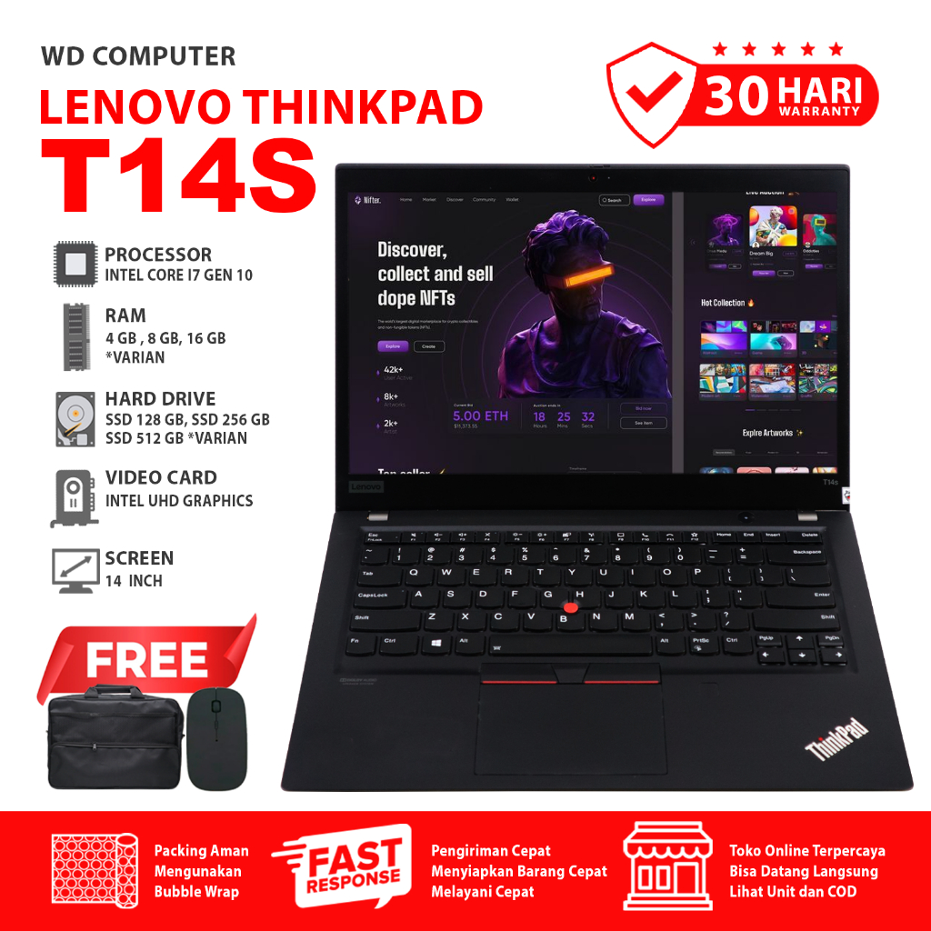 Jual Laptop Lenovo Thinkpad T14s intel core i7 gen 10 | Layar 14 inch ...