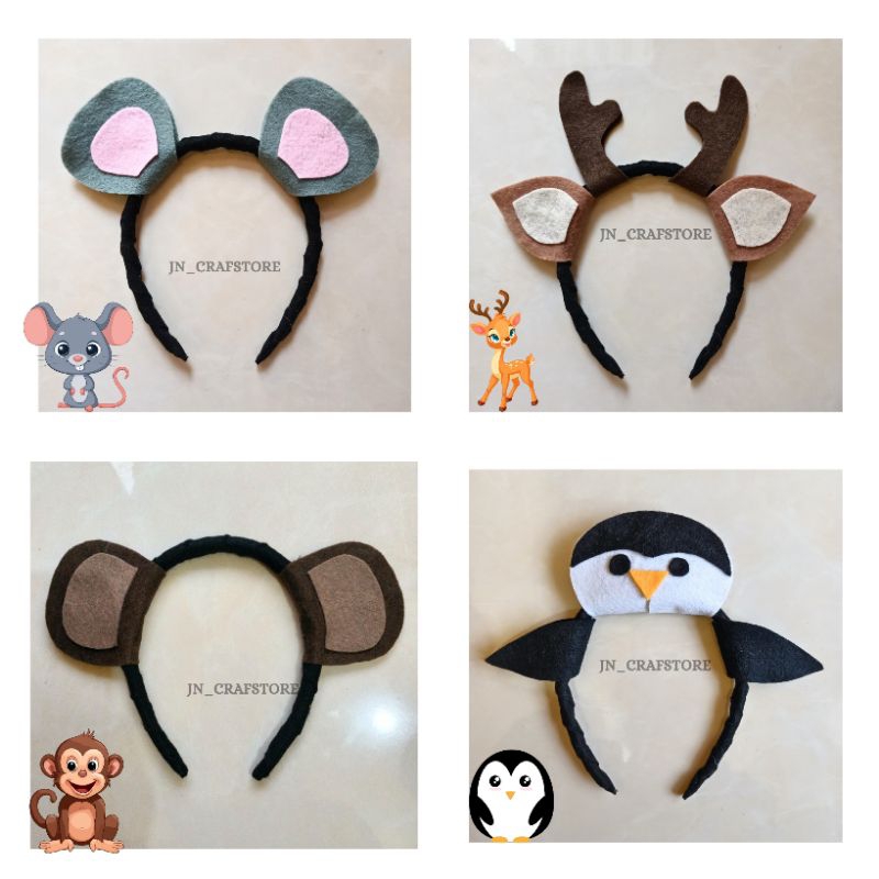 Jual (BISA REQUEST) Bando Telinga Karakter Hewan Flanel Homemade ...