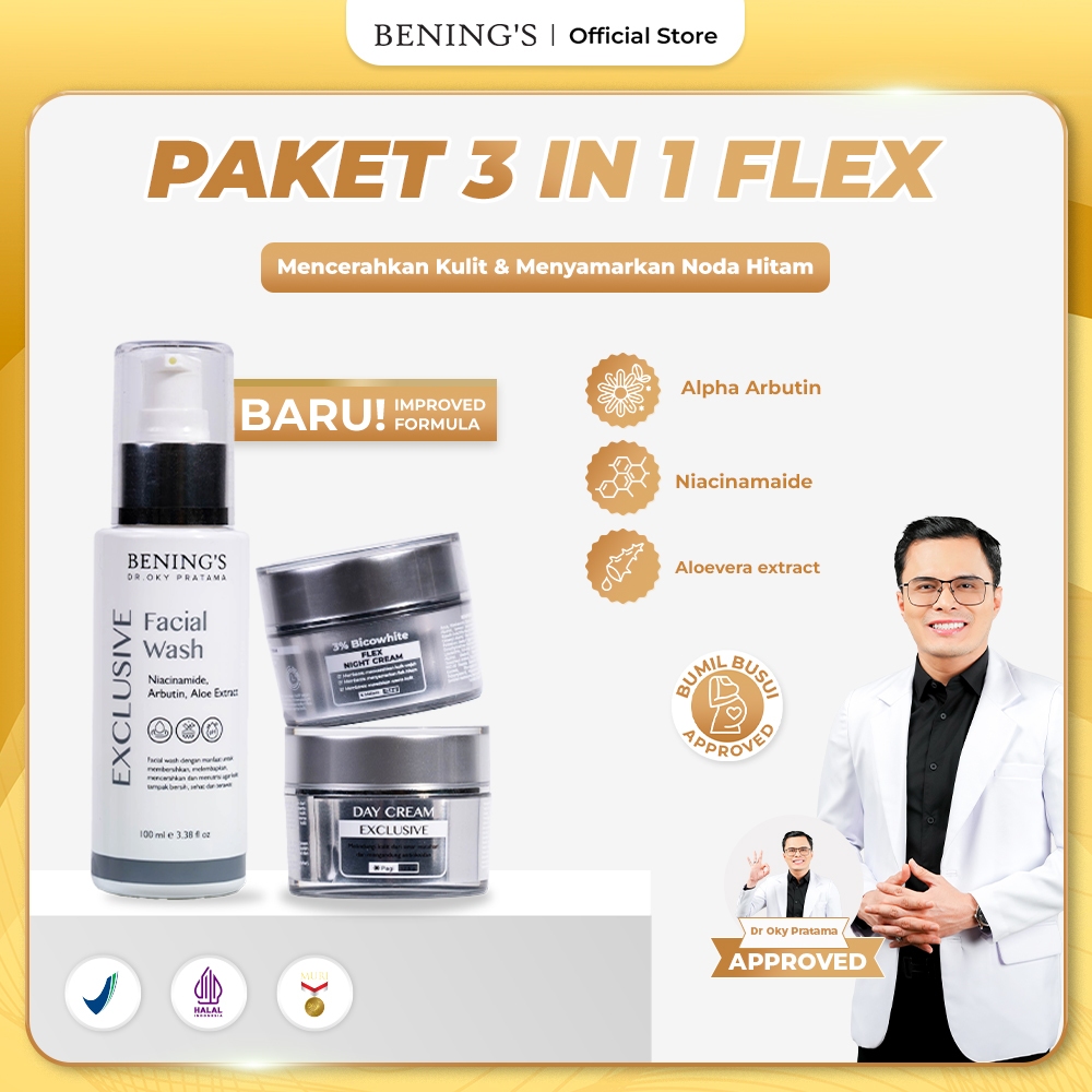 Jual [DAPAT 3] Bening's 3in1 Flex New Formula Glowing Anti Flek Hitam ...