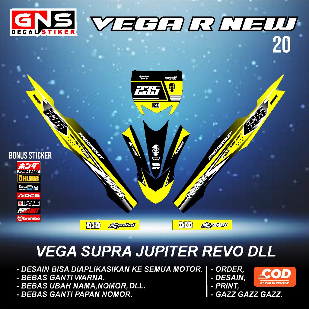 Jual Sticker RBT VEGA R NEW MOTOR RBT BEBEK MODIF SUPERMOTO YZ CRF KLX ...