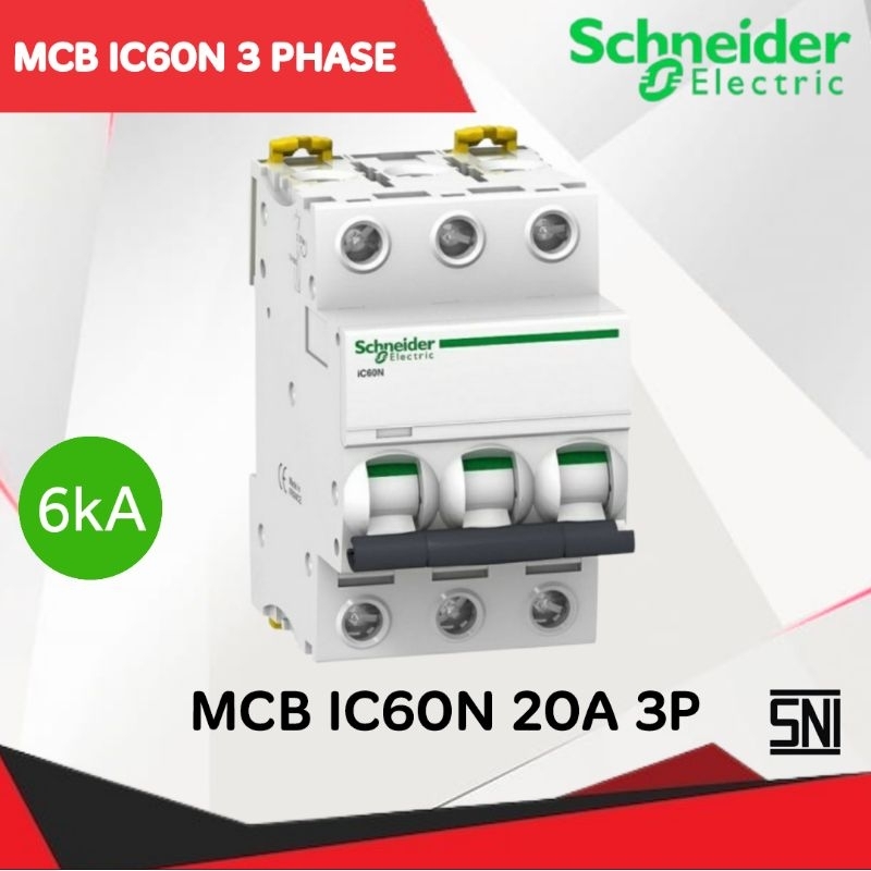 Jual MCB Schneider ACTi 9 20 Ampere 3 PHASE 6kA / MCB IC60N 20A 3P | Shopee Indonesia