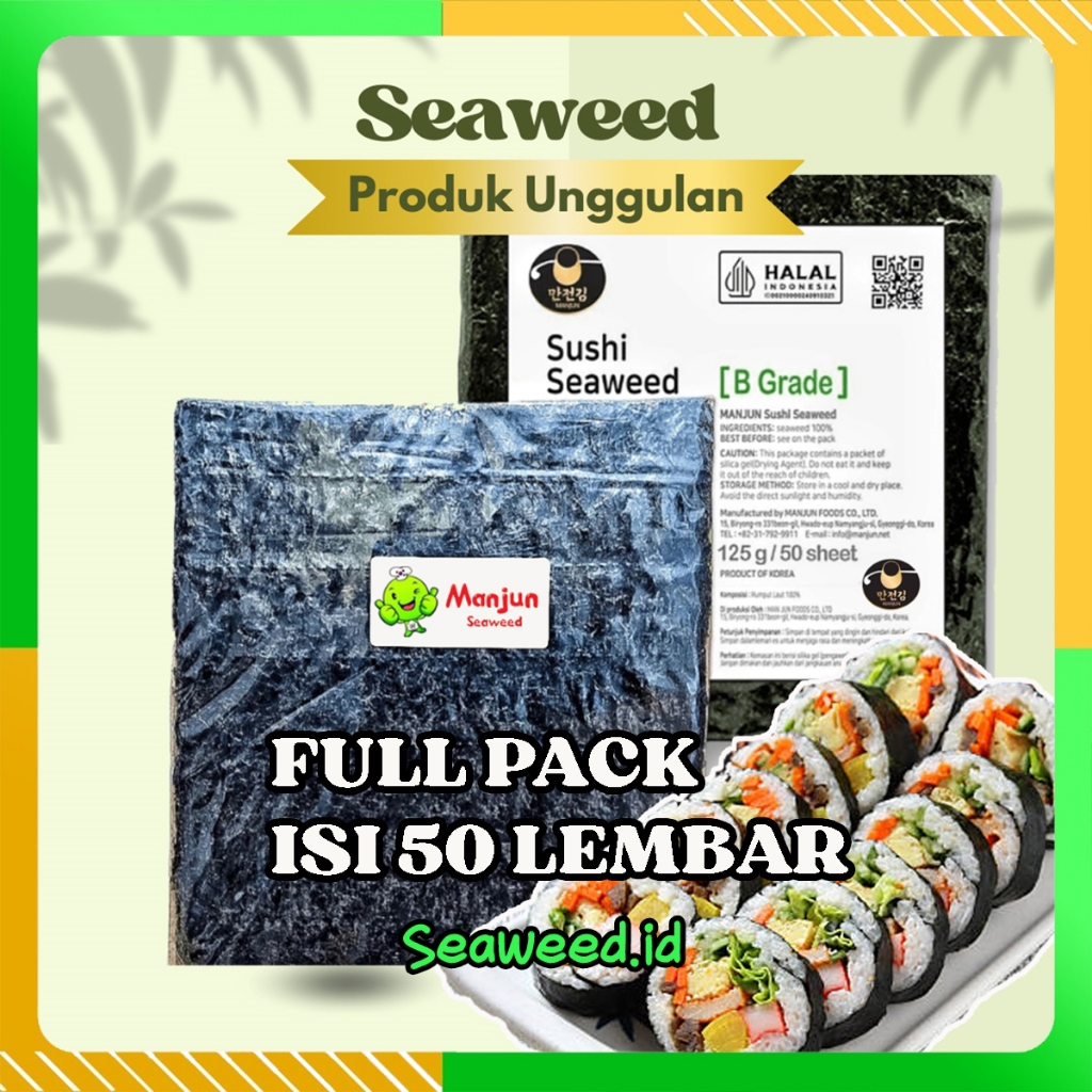 Jual MANJUN FULL PACK ISI 50 LEMBAR Rumput Laut Seaweed Sushi Nori Halal MUI Kimbap Sushi HALAL ...