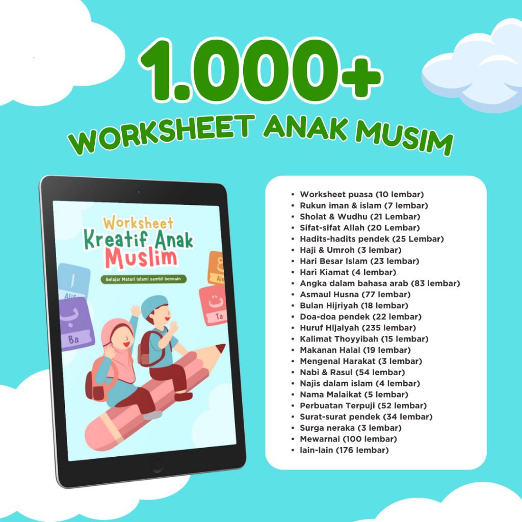 Jual Worksheet Anak Muslim 1000+ Lembar Aktivitas Belajar Printable ...