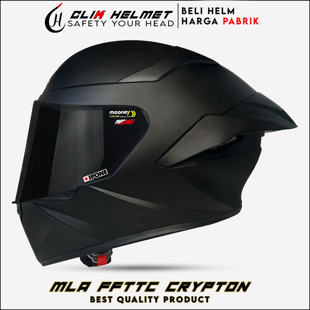 Jual Helm Full Face MLA TTC Crypton | Hitam Doff Kaca Smoke | Paket ...