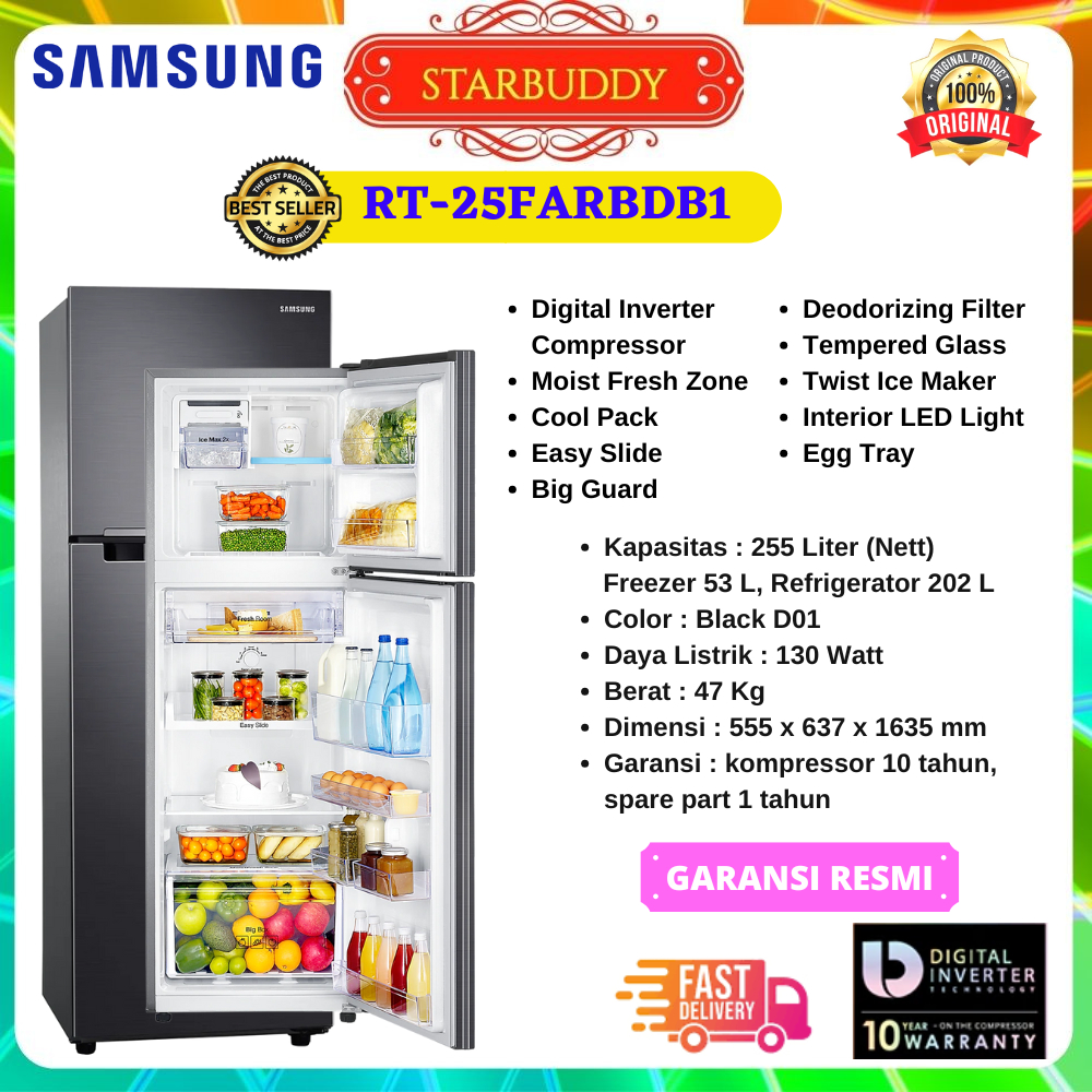 Jual KULKAS SAMSUNG RT25FARBDB1 2 PINTU BLACK DIGITAL INVERTER ...