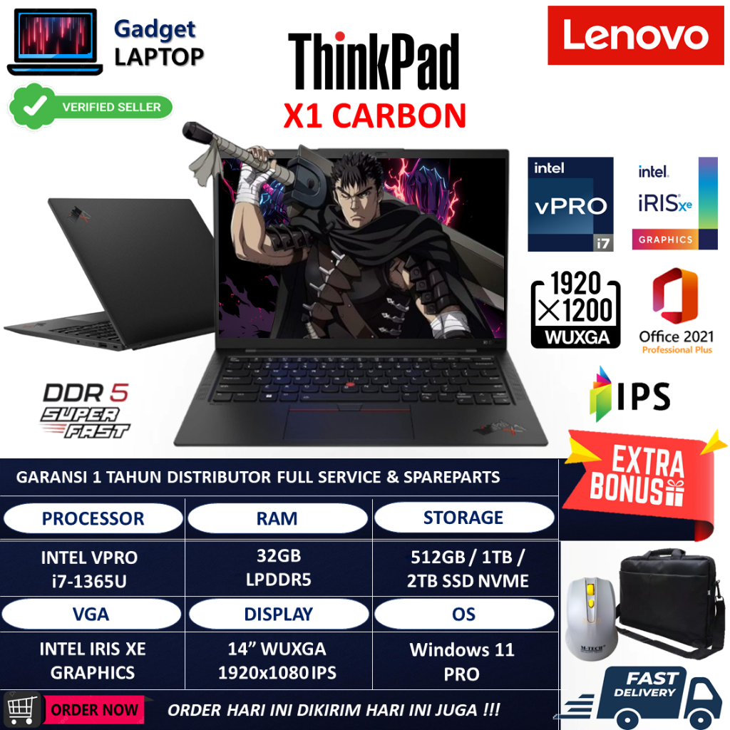 Jual Laptop Lenovo Thinkpad X1 Carbon Intel VPRO i7 1365U 32GB DDR5 2TB ...