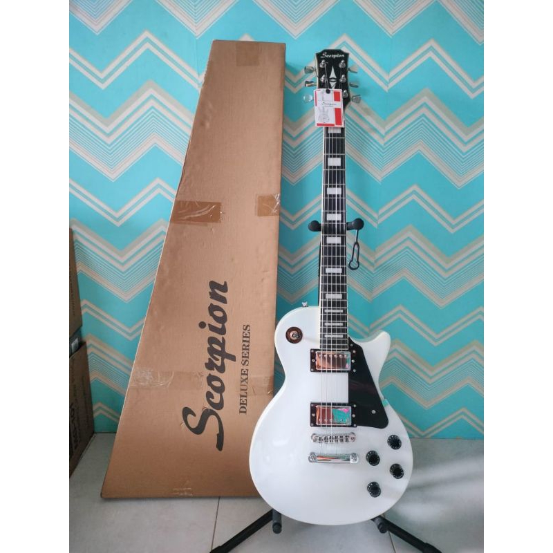 Jual Gitar scorpion LP610FCB white | Shopee Indonesia