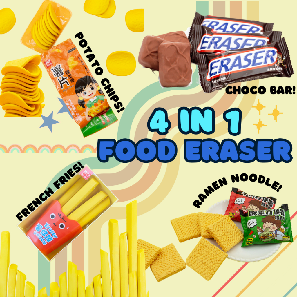 Jual (1 KOTAK ISI 12) 4IN1 FOOD ERASER PENGHAPUS KARAKTER MAKANAN ...