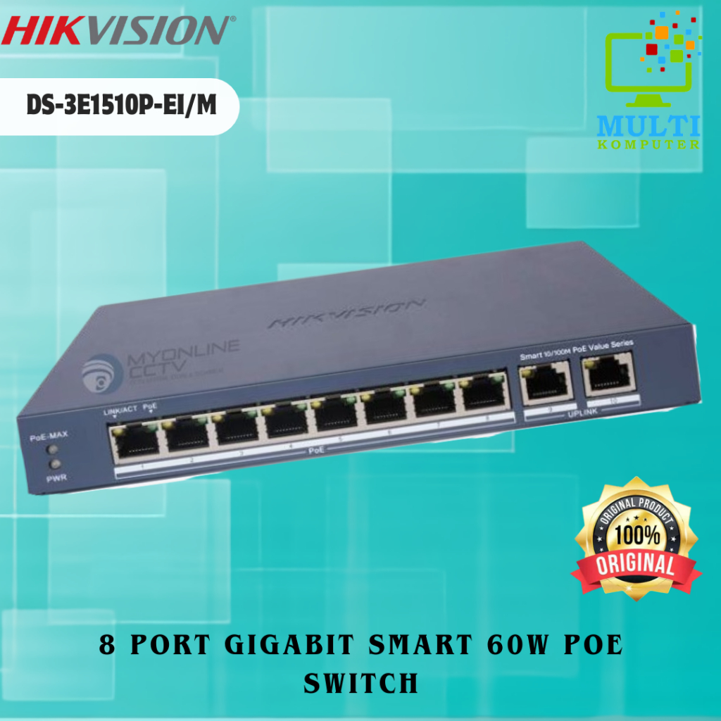 Jual HIKVISION DS-3E1510P-EI/M 8 PORT GIGABIT SMART 60W POE SWITCH ...