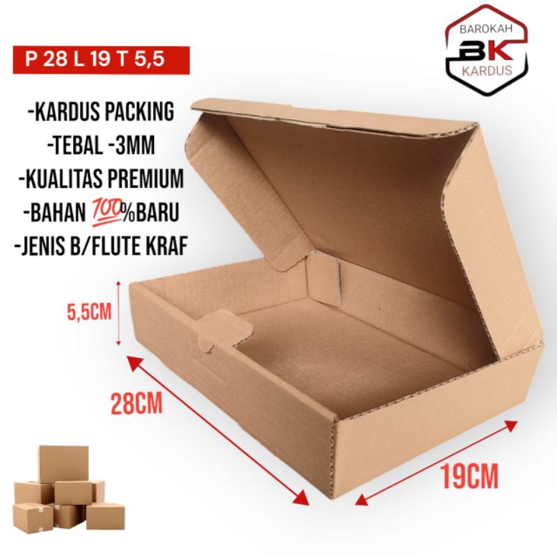 Jual Kardus Ukuran 28x19x5,5 cm Model Dicute / kardus Box Packing Polos ...