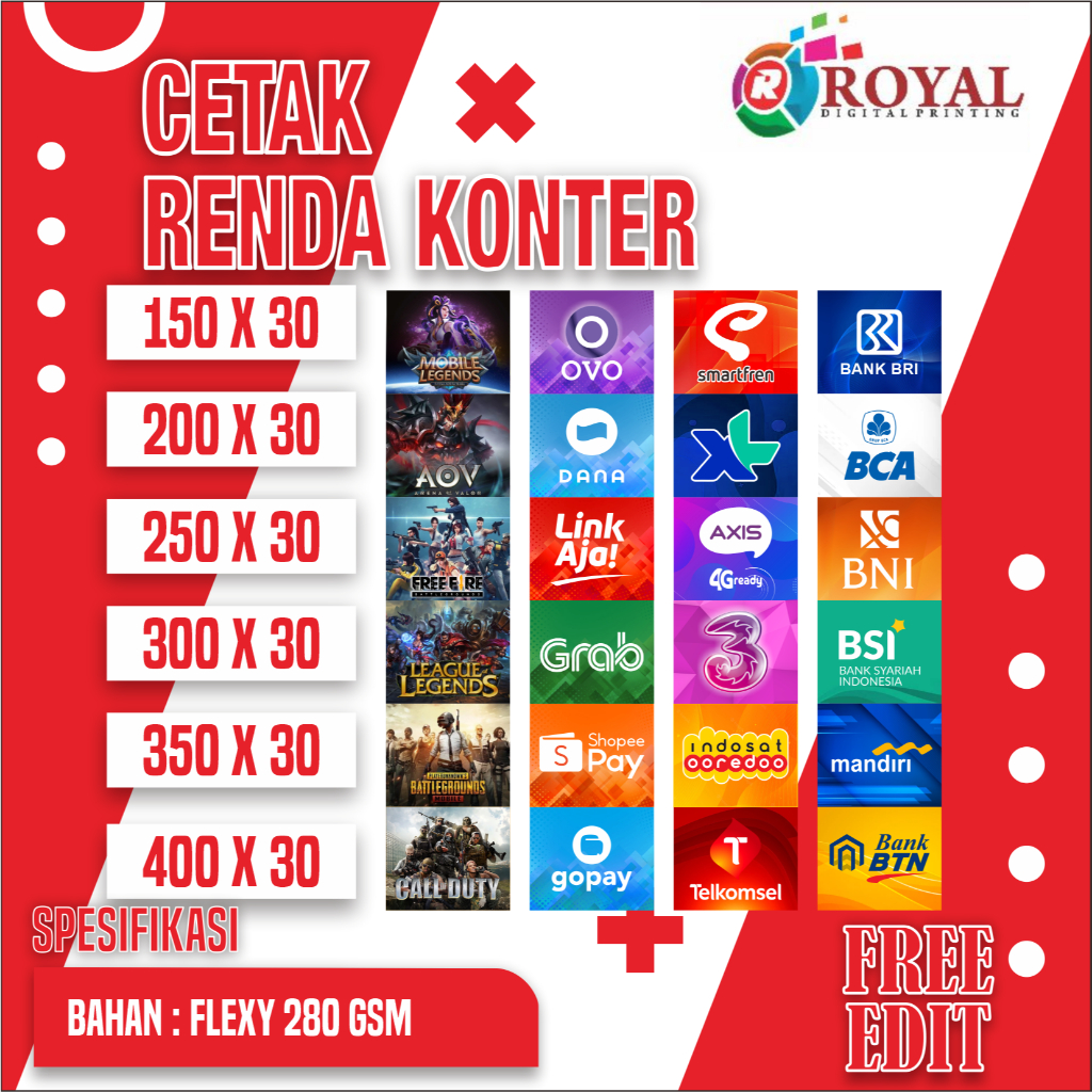 Jual Spanduk Banner Konter Portrait / Renda Portrait / Spanduk Operator ...