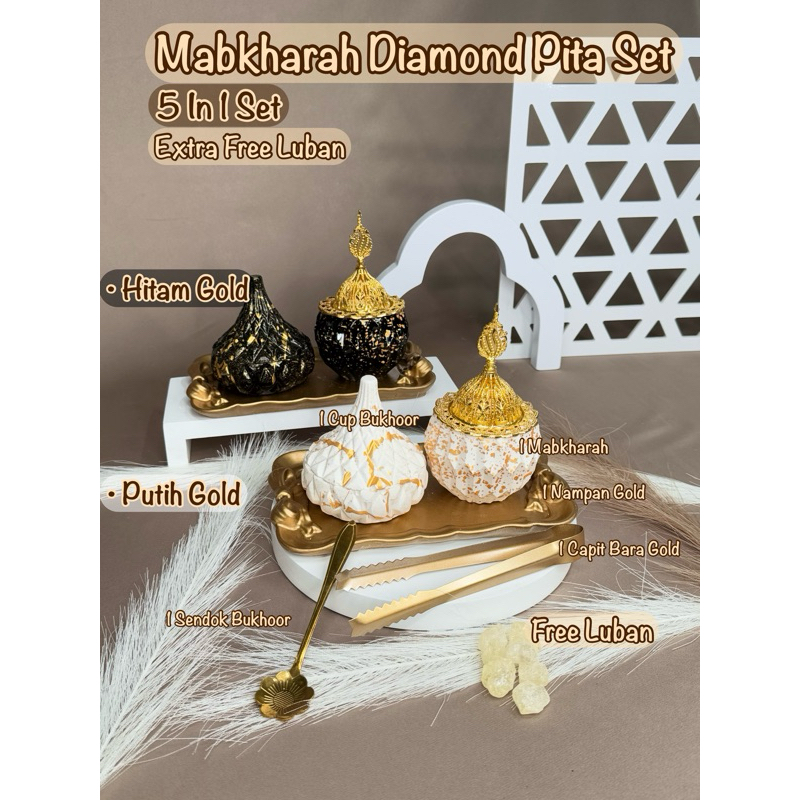 Jual (GROSIR) 5 in 1 Set Mabkharah Diamond Pita Set | Lengkap Hitam ...