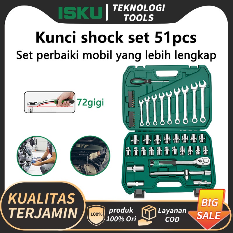 Jual ISKU tool kit set alat kunci shock sok set 51pcs kunci ring 9pcs8 ...