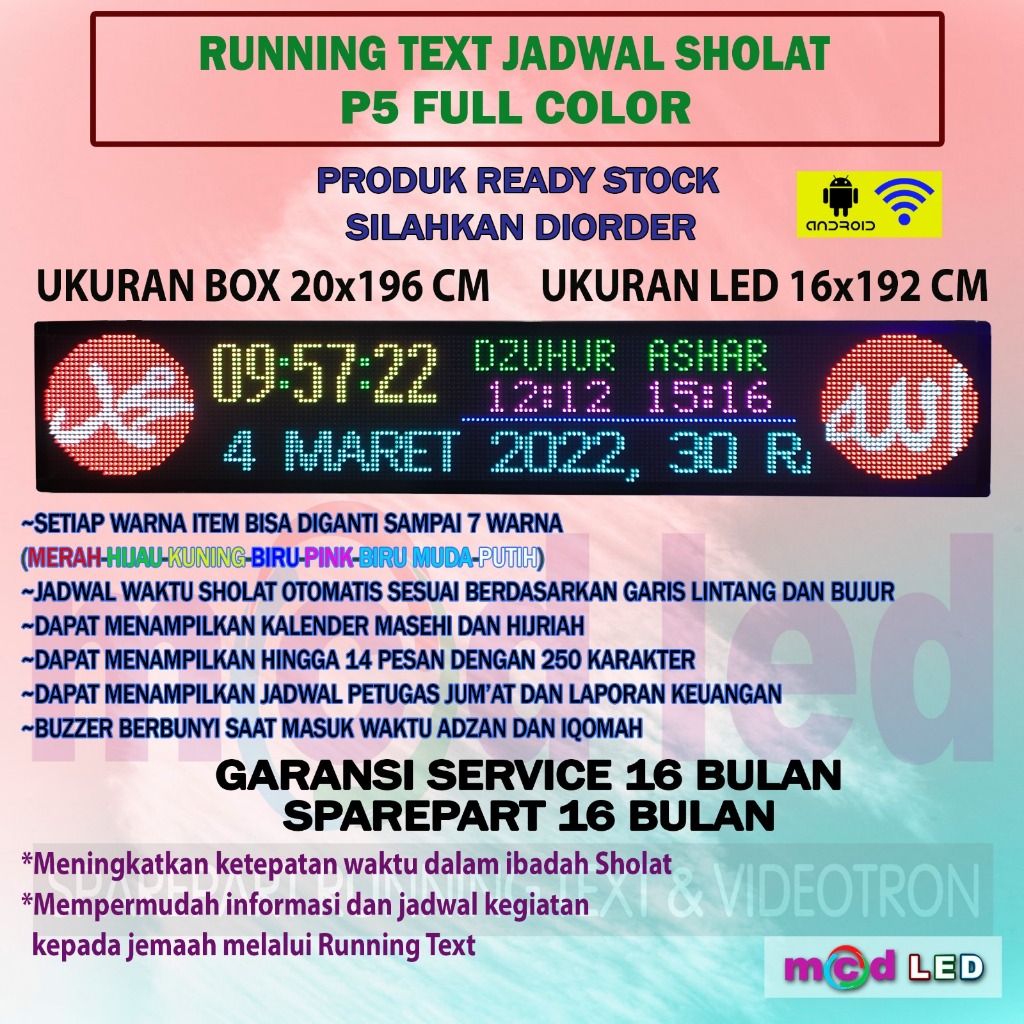 Jual JAM SHOLAT MASJID RUNNING TEXT JWS JADWAL SHALAT SOLAT DIGITAL ...