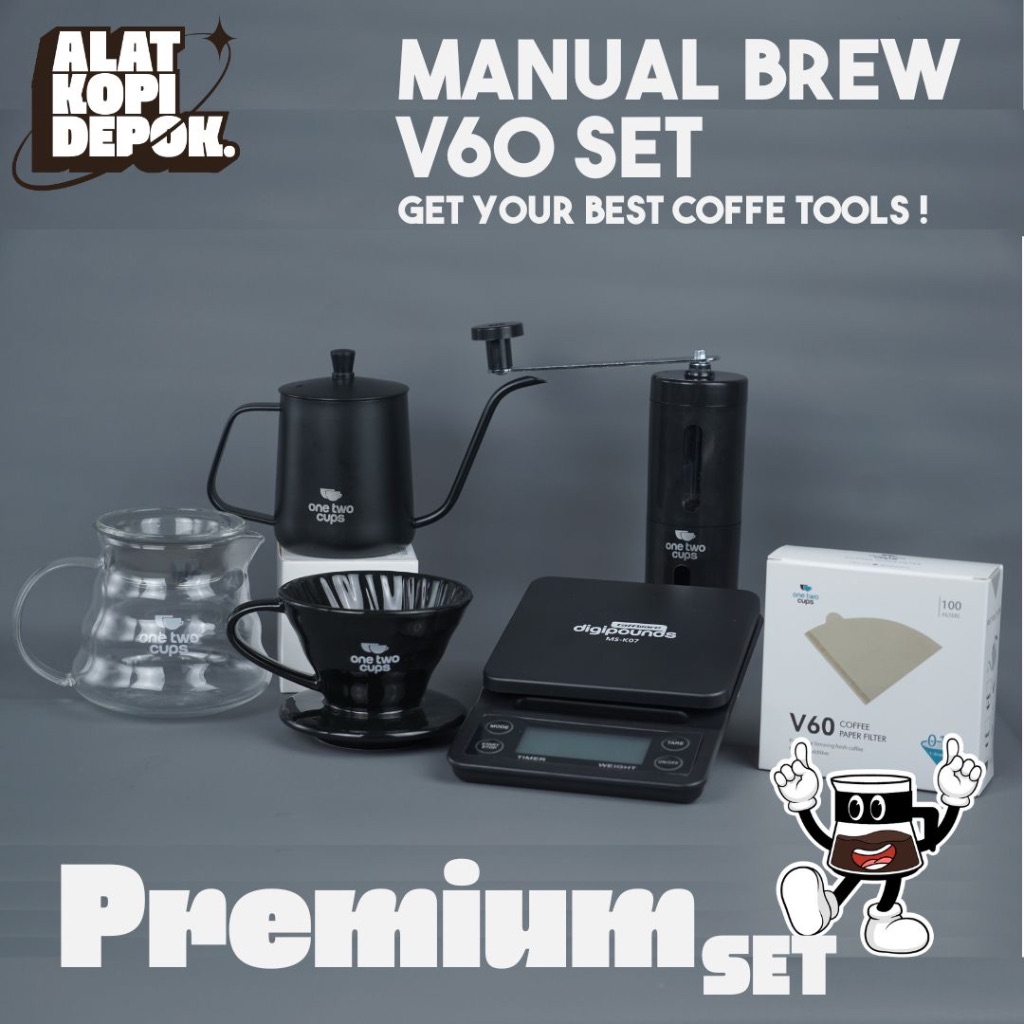 Jual Paket Alat Kopi Manual Brew V60 Dripper (Manual Grinder, V60, Server Kaca 350ml, Teko Tutup ...