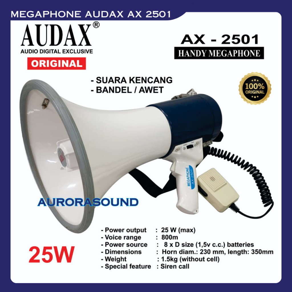 Jual MEGAPHONE AUDAX AX 2501 BIRU MERAH CORONG PENGERAS SUARA TOA ...