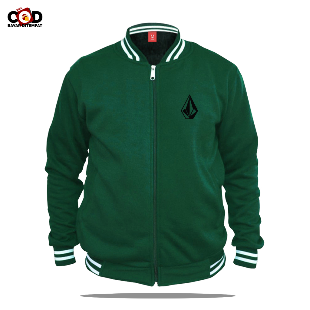 Jual COD - Jaket Baseball Varsity Resleting Logo Volcom Text Hitam ...